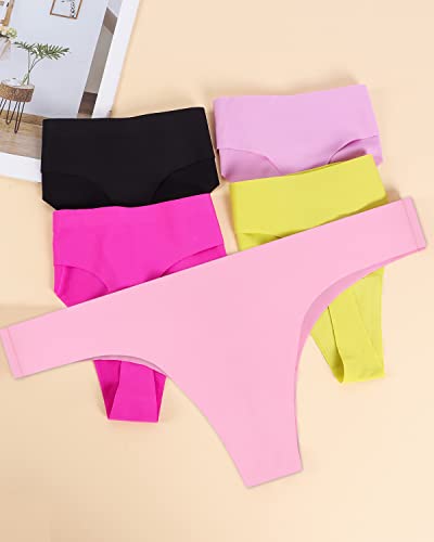 fosexyou 6 Pack Seamless Thongs for Women No Show Thong Underwear Women Low Rise Breathable Panties