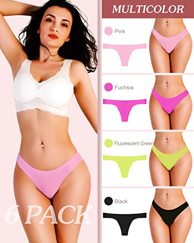 fosexyou 6 Pack Seamless Thongs for Women No Show Thong Underwear Women Low Rise Breathable Panties