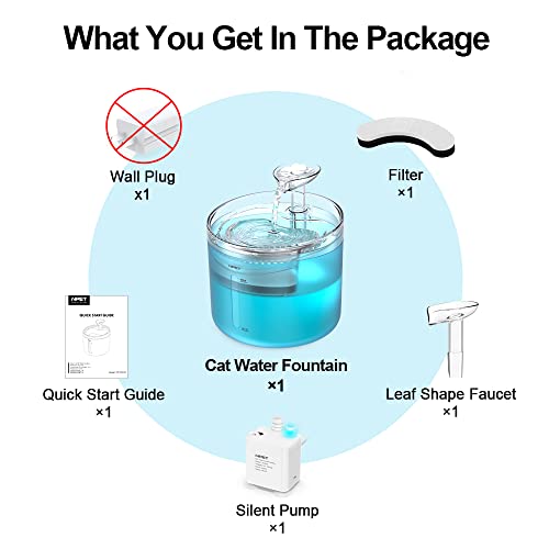 NPET WF100 Cat Water Fountain, 54oz/1.6L Automatic Pet Fountain Cat Water Dispenser with 2 Flow Modes, Light Quiet Pump for Cats (Adapter Not Included)