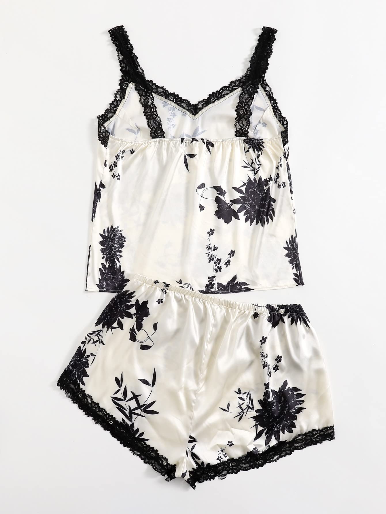 Floerns Women's Plus Size Contrast Lace Camisole and Shorts Pj Set Sleepwear Black and White 4XL