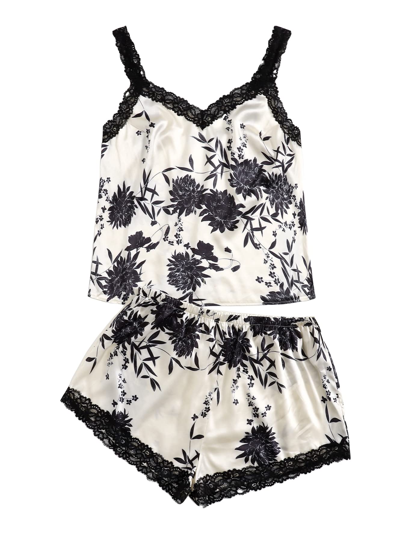 Floerns Women's Plus Size Contrast Lace Camisole and Shorts Pj Set Sleepwear Black and White 4XL
