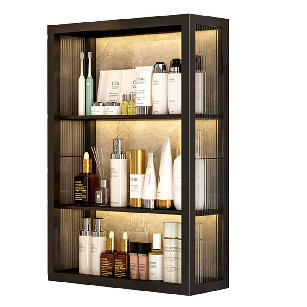 No Punching Cosmetic Locker, 4 Layer Double Door Storage Rack, Bathroom Medicine Cabinet, Toiletry Organizer Rack, Kitchen Wall Mounted Cupboard (Color : Black, Size : 40 * 15 * 60cm)