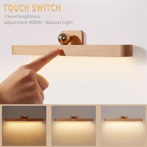 LANDGOO Vanity Lights, Wooden 360° Magnetic Rotatable, USB Rechargeable, Battery Operated, Dimmable LED Lighting Bar for Makeup Mirror, Bedroom, Bathroom, Household (Brown, 1PC)