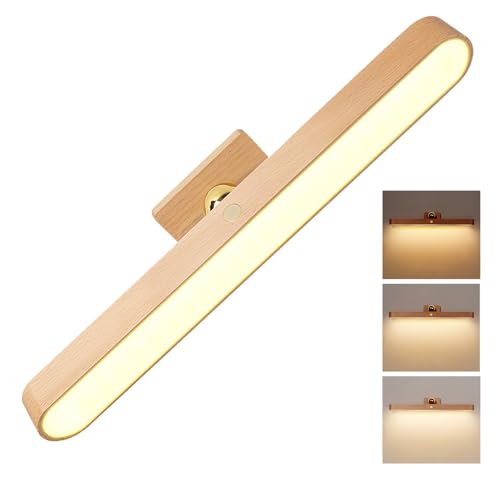 LANDGOO Vanity Lights, Wooden 360° Magnetic Rotatable, USB Rechargeable, Battery Operated, Dimmable LED Lighting Bar for Makeup Mirror, Bedroom, Bathroom, Household (Brown, 1PC)