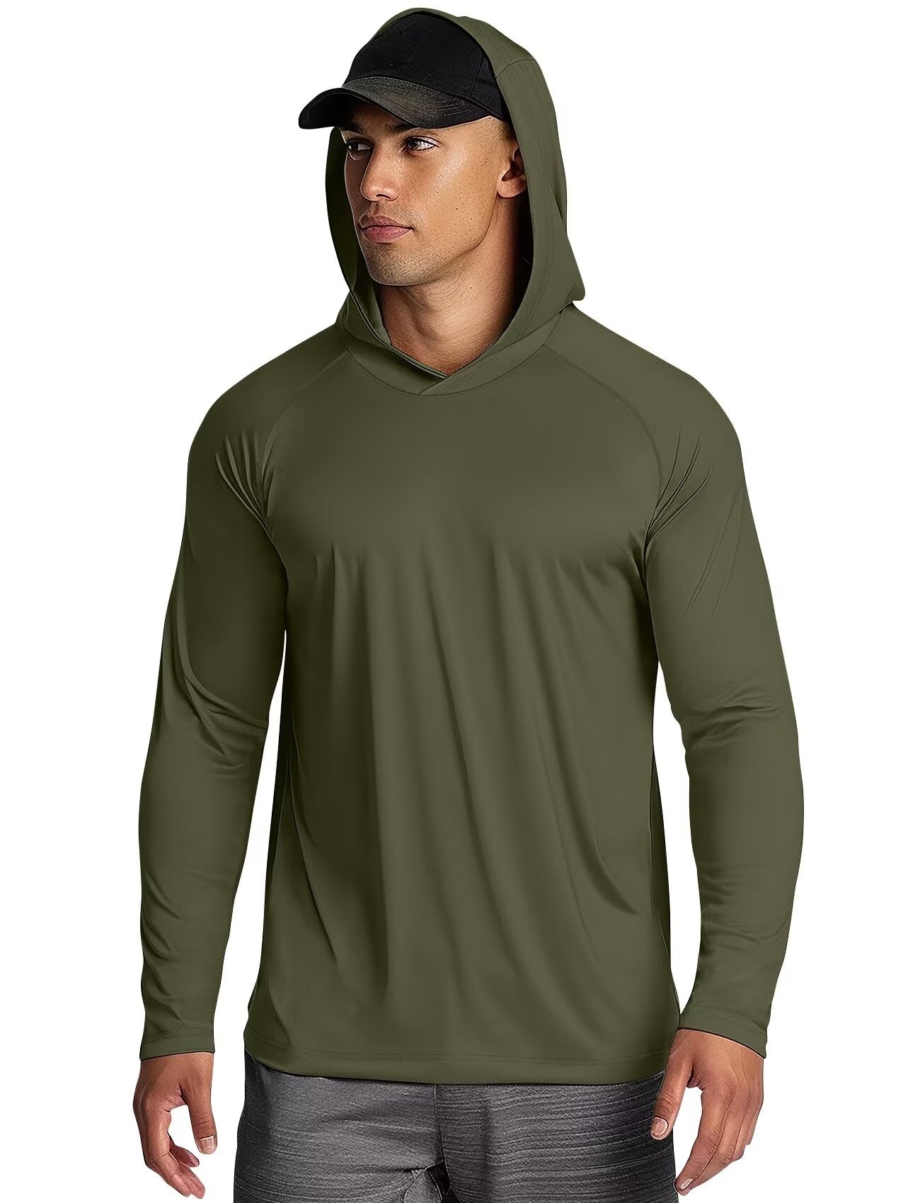 Zengjo Lightweight Hoodie Men Athletic UV Protection(Army Green,M)
