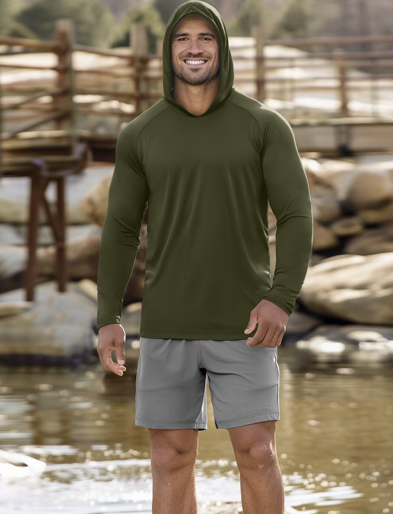 Zengjo Lightweight Hoodie Men Athletic UV Protection(Army Green,M)