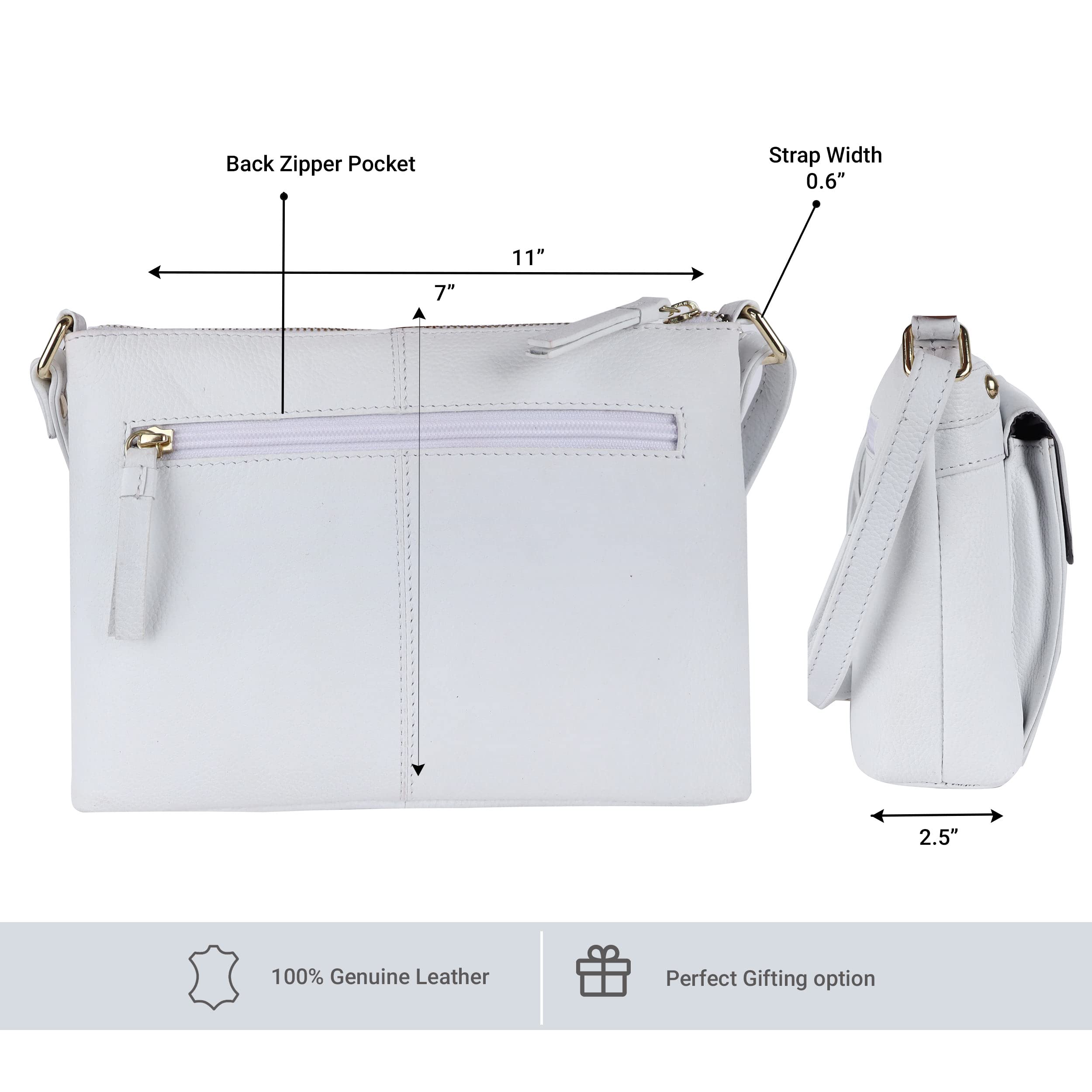 LEDERBUCK Lucy Small Soft Leather Sling Crossbody Handbags- Double Zip Premium Sling Crossover Shoulder Bag for Women (White)
