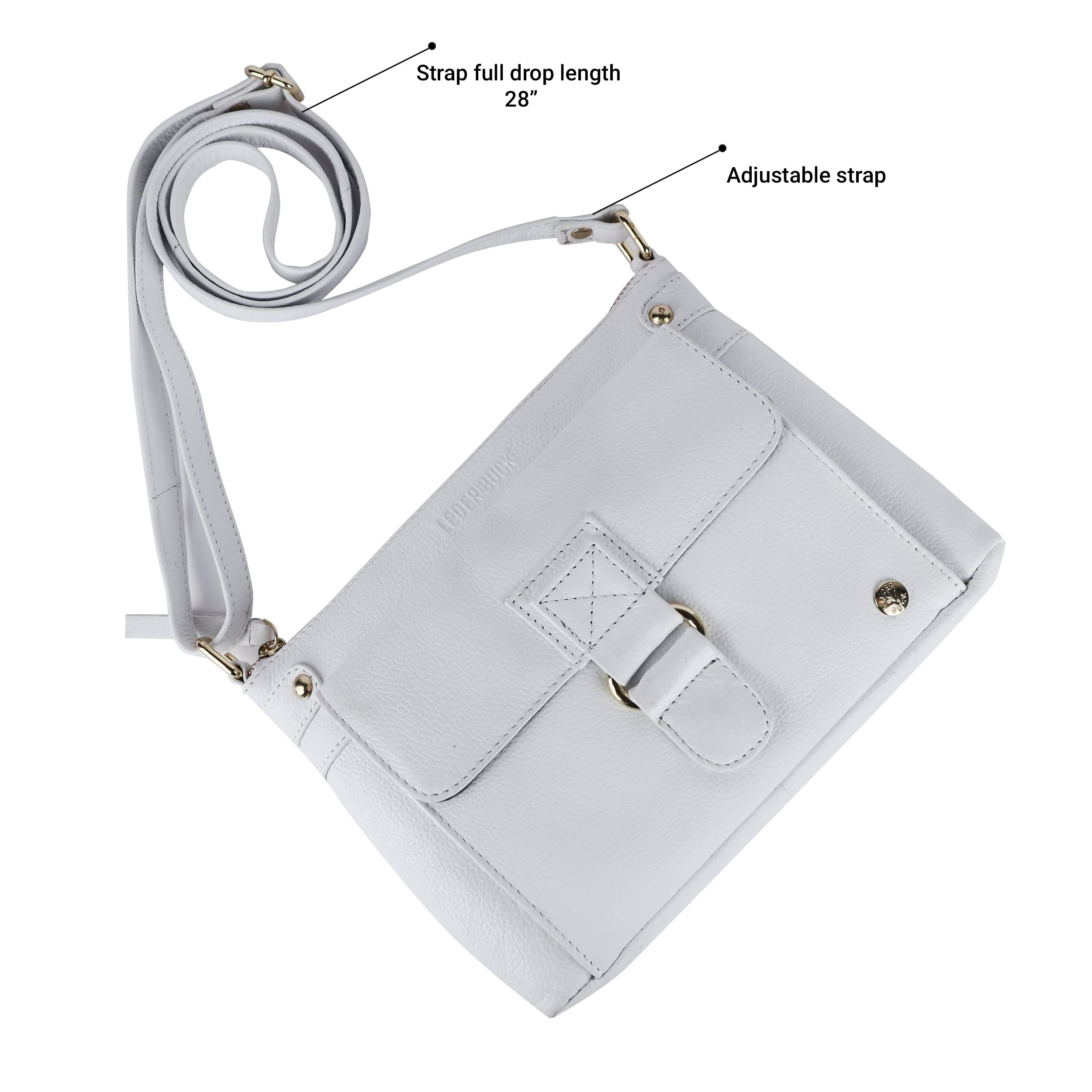 LEDERBUCK Lucy Small Soft Leather Sling Crossbody Handbags- Double Zip Premium Sling Crossover Shoulder Bag for Women (White)