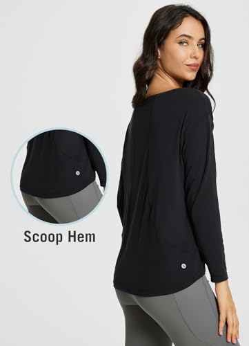 baleaf Women's Long Sleeve Workout Tops Active Running Shirts Loose Fit Quick Dry Athletic Yoga Tee Shirts Lightweight Casual Fall Black M