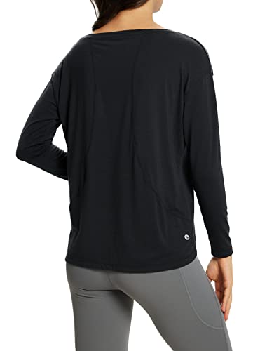 baleaf Women's Long Sleeve Workout Tops Active Running Shirts Loose Fit Quick Dry Athletic Yoga Tee Shirts Lightweight Casual Fall Black M