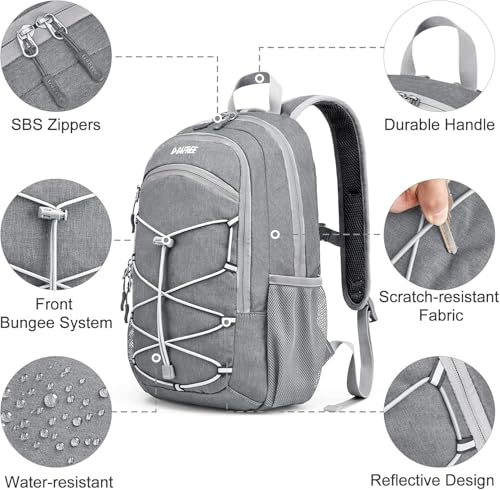 G4Free Mini 12L Hiking Backpack RFID Small Rucksack Compact Multipurpose Daypacks for Men Women Camping Walking Daytrip, Light Grey