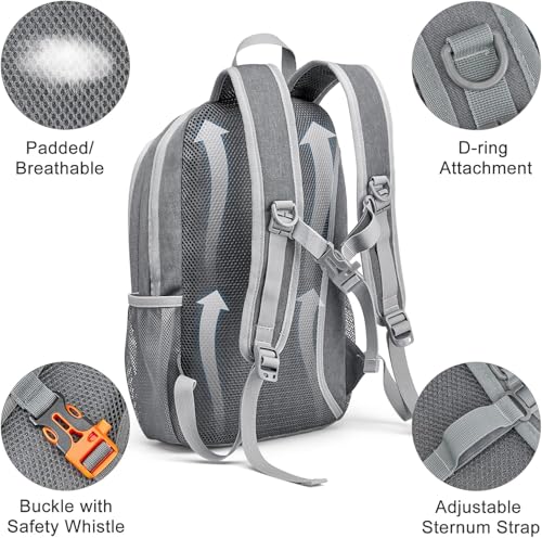 G4Free Mini 12L Hiking Backpack RFID Small Rucksack Compact Multipurpose Daypacks for Men Women Camping Walking Daytrip, Light Grey