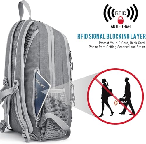 G4Free Mini 12L Hiking Backpack RFID Small Rucksack Compact Multipurpose Daypacks for Men Women Camping Walking Daytrip, Light Grey