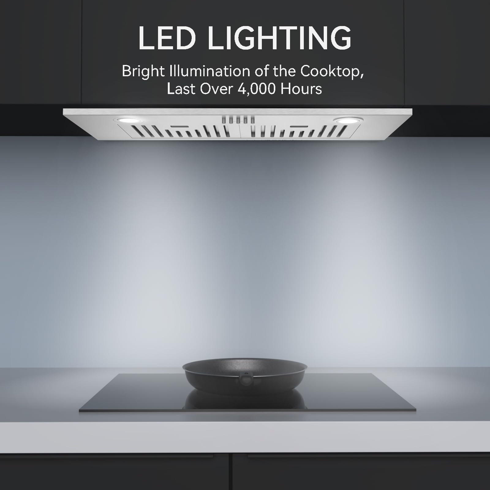 Hermitlux 30 inch Built-in/Insert Range Hood, 600 CFM 3 Speed Vent Hood, Ducted/Ductless Convertible, Stainless Steel with Bright LED Light, Baffle Filters and Charcoal Filters