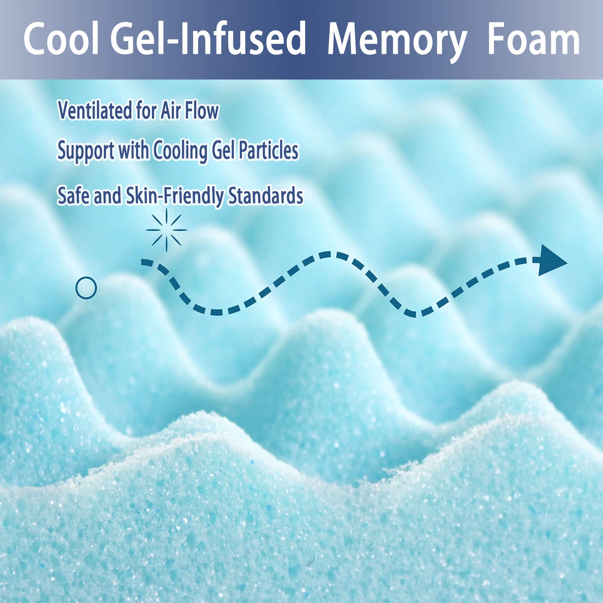 Askme Mattress Topper Queen 2 Inch Convoluted Gel Memory Foam with Bonus Machine Washable Cover Air Flow Design|US and Euro Certified Blue 2 Inch Convoluted