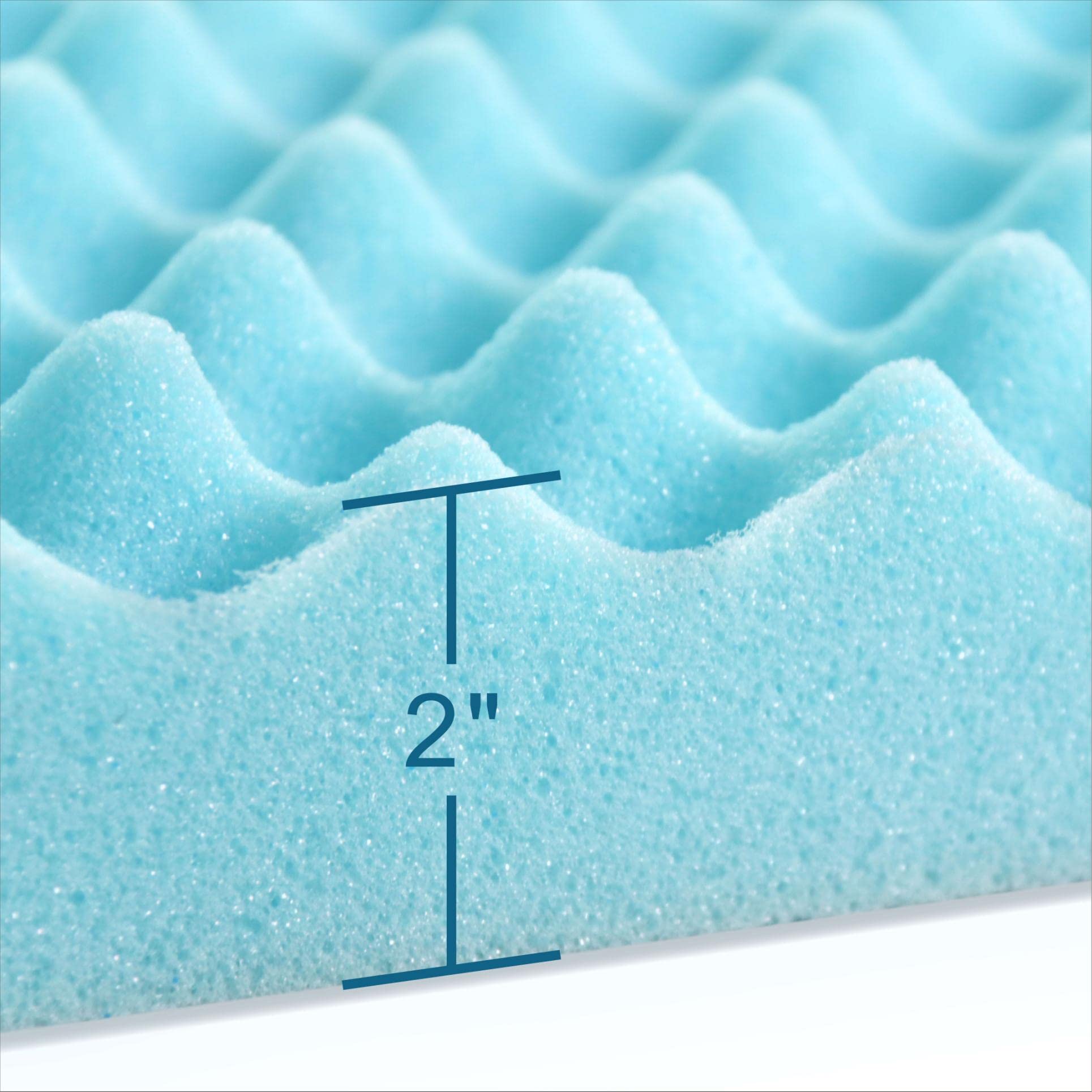 Askme Mattress Topper Queen 2 Inch Convoluted Gel Memory Foam with Bonus Machine Washable Cover Air Flow Design|US and Euro Certified Blue 2 Inch Convoluted