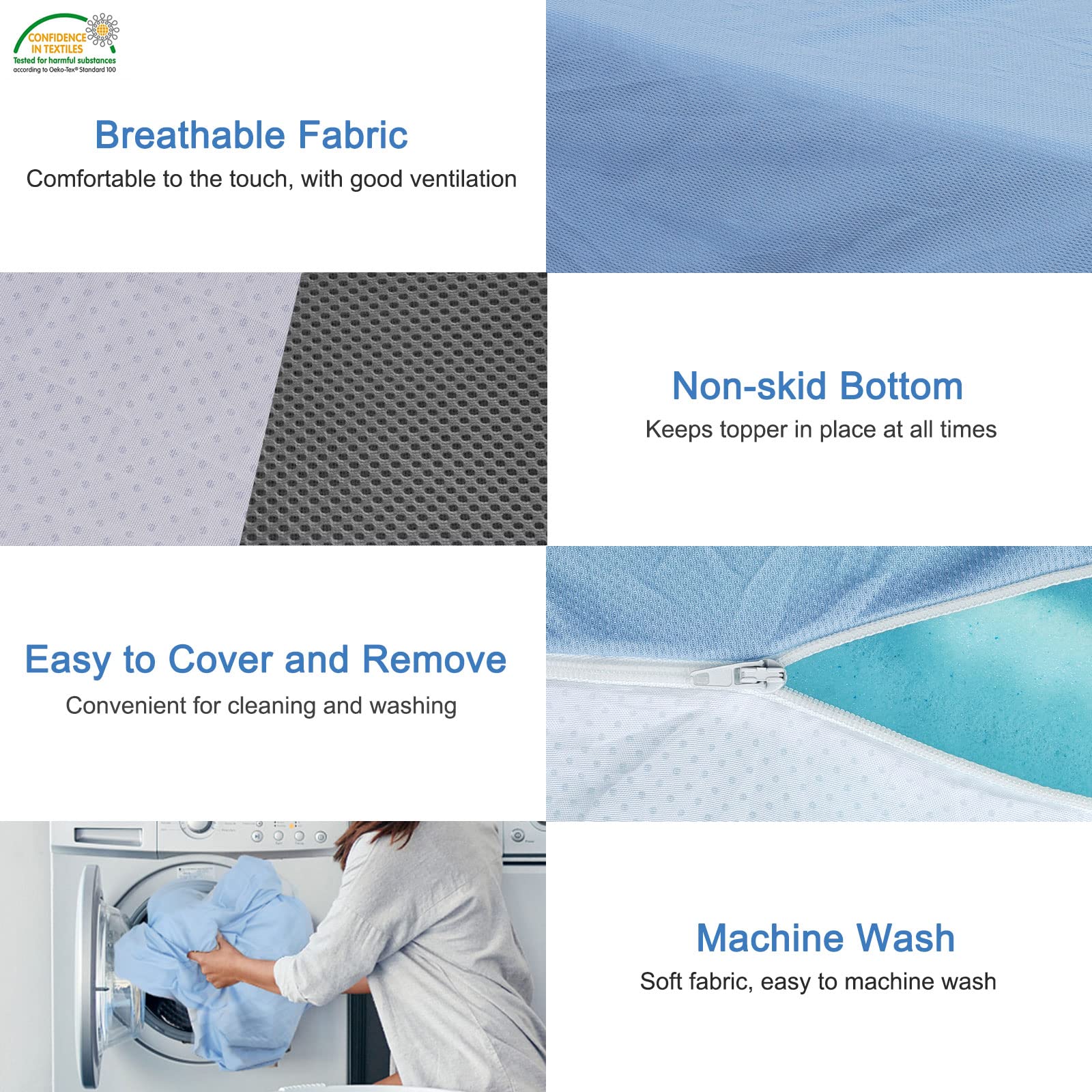 Askme Mattress Topper Queen 2 Inch Convoluted Gel Memory Foam with Bonus Machine Washable Cover Air Flow Design|US and Euro Certified Blue 2 Inch Convoluted