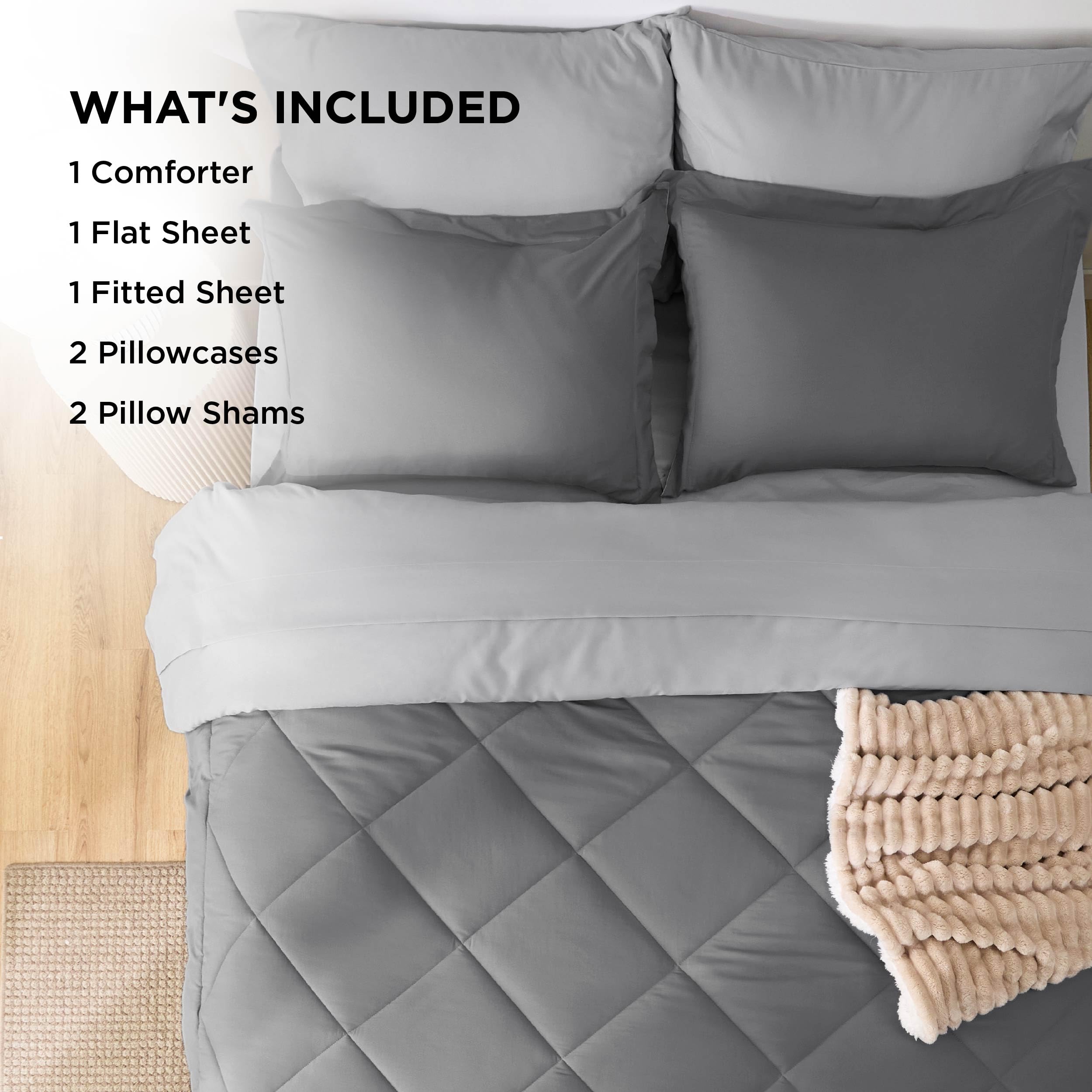 Bedsure Full Size Comforter Set - 7 Pieces Reversible Grey Bedding, Full Size Bed Set for All Seasons, Bed in a Bag with Down Alternative Comforter, Sheets, Pillowcases & Shams