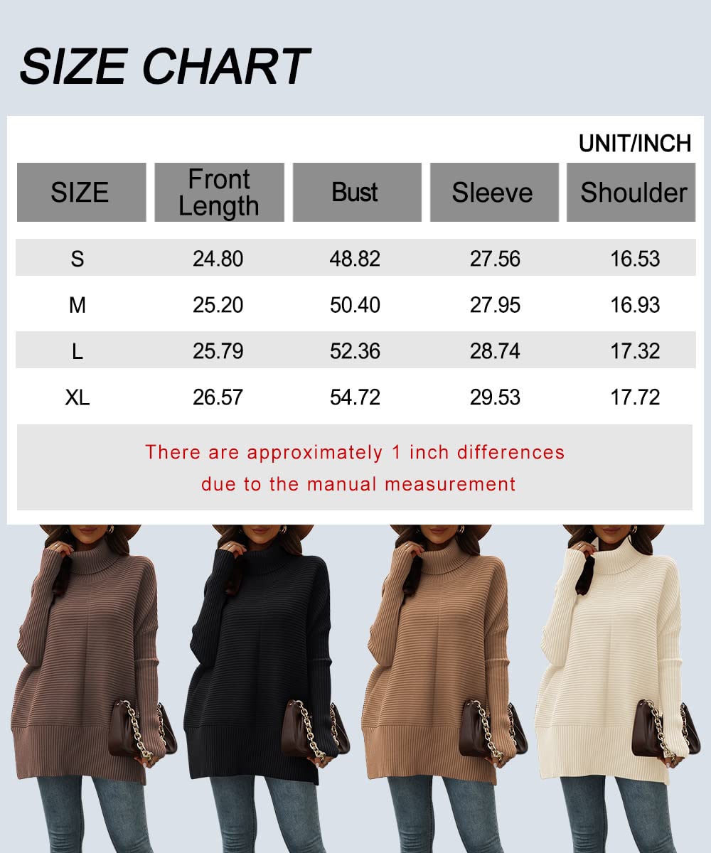 EFAN Women's Turtleneck Oversized Sweaters Fall Outfits Clothes Trendy Long Pullover Knit Winter Tunic 2025 Black M