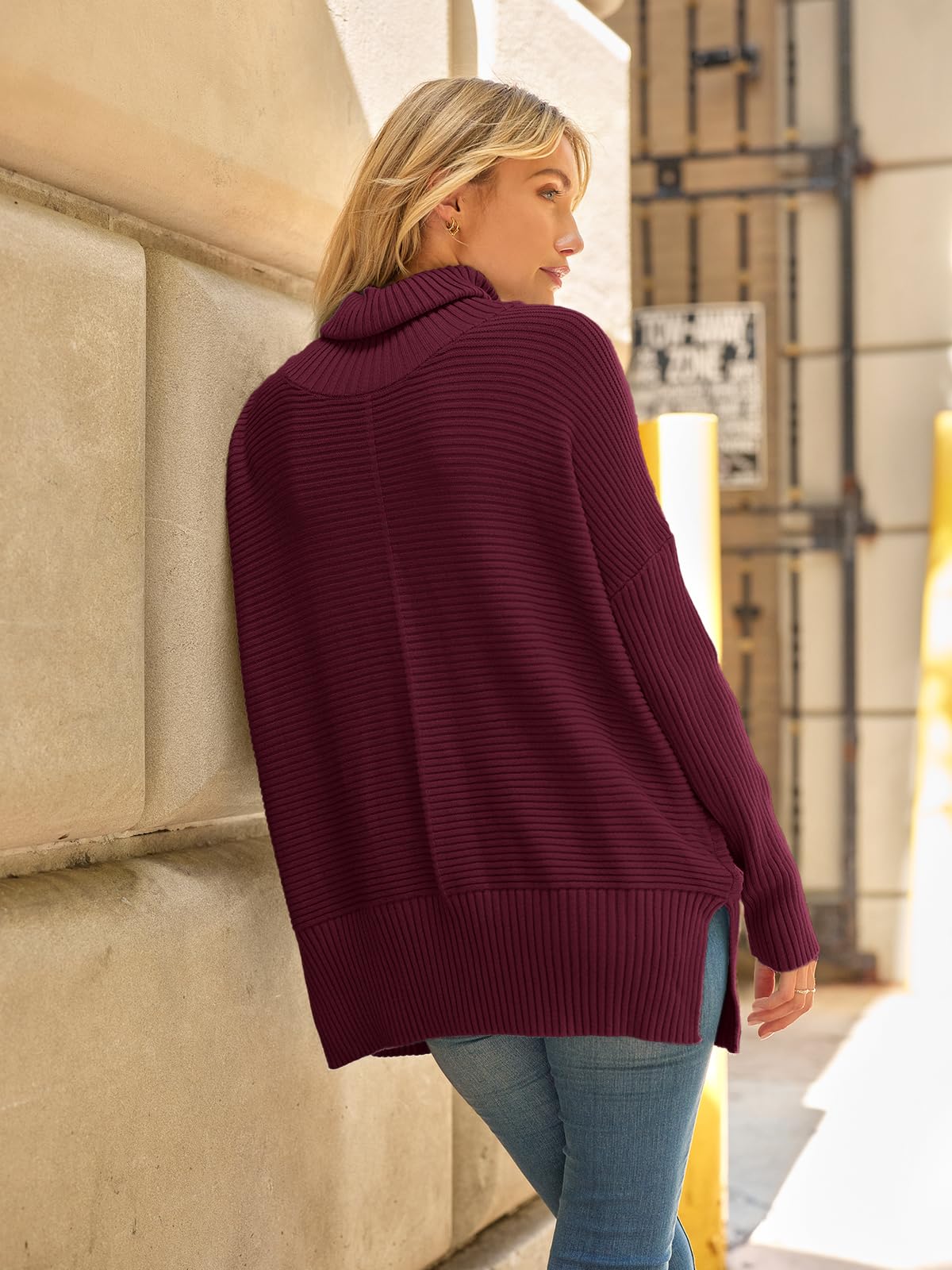 LILLUSORY Womens Turtleneck Oversized Tunic Fall Sweaters 2025 Casual Long Pullover Knit Winter Cute Poncho Fashion Trendy Clothes Outfits Clothing Tops Leggings Wine Red