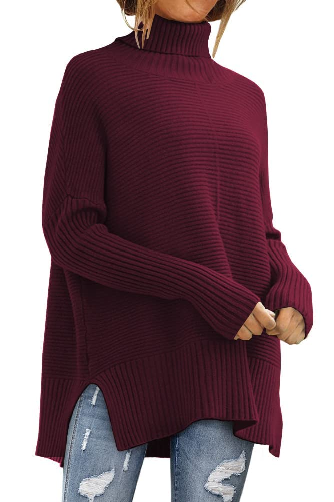LILLUSORY Womens Turtleneck Oversized Tunic Fall Sweaters 2025 Casual Long Pullover Knit Winter Cute Poncho Fashion Trendy Clothes Outfits Clothing Tops Leggings Wine Red