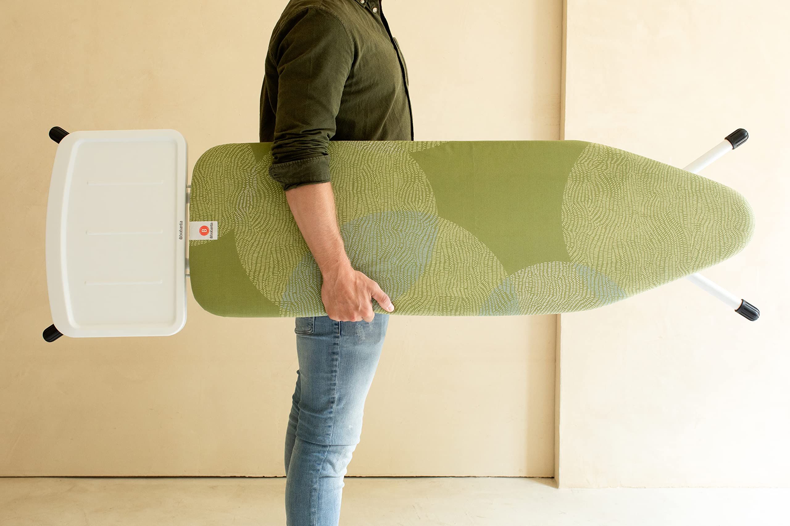 Brabantia Size B Ironing Board (49x15 in) 7 Height Options, Solid Steam Unit Rest Holder (Calm Rustle) Non-Slip Feet, Anti-Collapse Child Locks