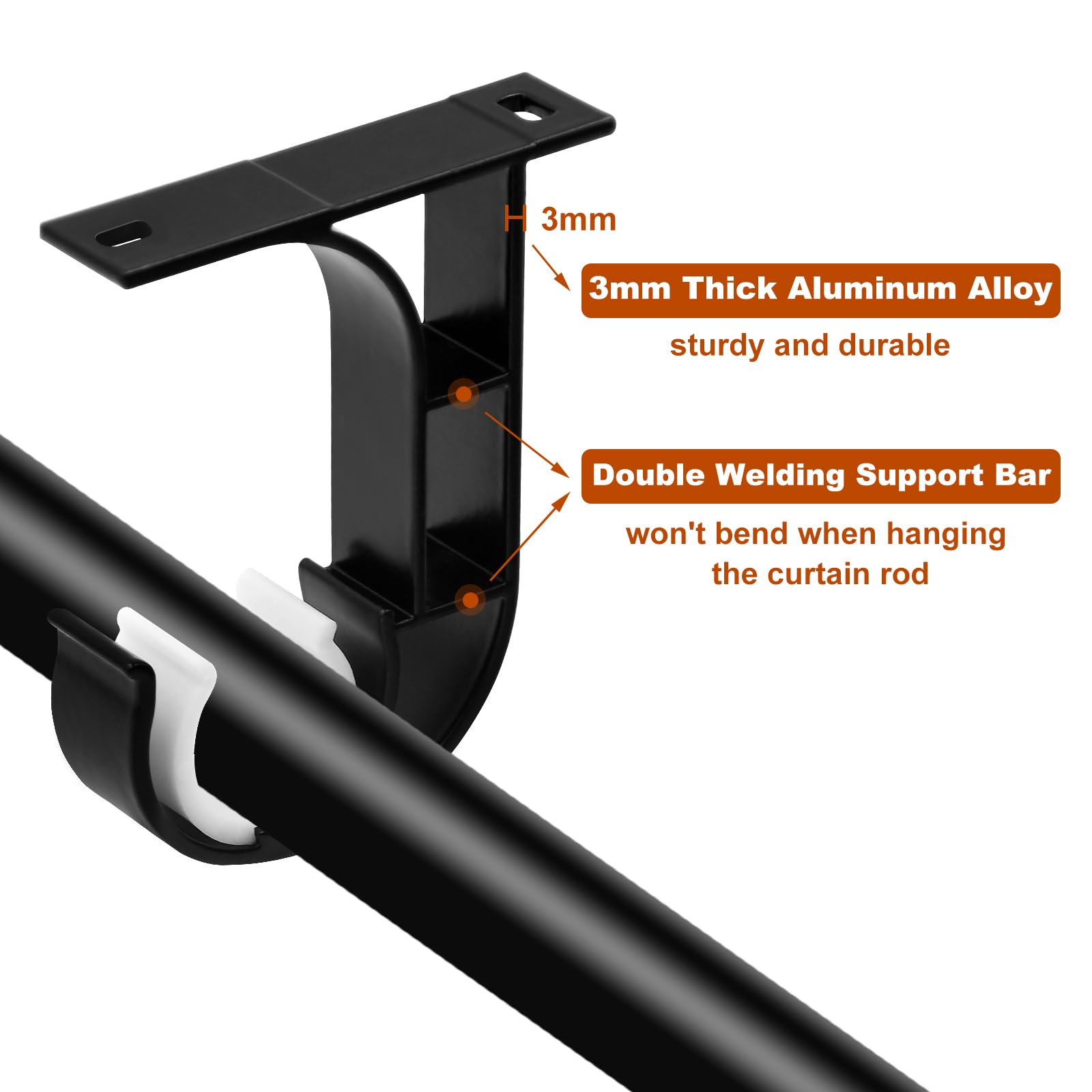 Ceiling Curtain Rod Brackets, Heavy Duty Curtain Rod Holders Black Ceiling Curtain Rod Hooks for 1 to 1.2 Inch Rod, Window Hardware Ceiling Brackets, 2 Pack