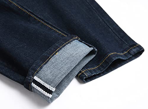 OIIIO Men's Patch Ripped Stretch Regular Fit Jean (32, Dark Blue-6618)