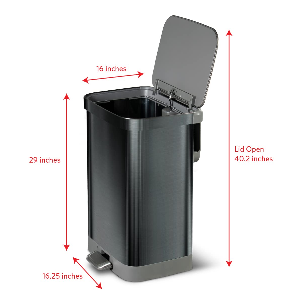 Glad Stainless Steel Step Trash Can with Clorox Odor Protection | Large Metal Kitchen Garbage Bin with Soft Close Lid, Foot Pedal and Waste Bag Roll Holder, 20 Gallon, All Pewter