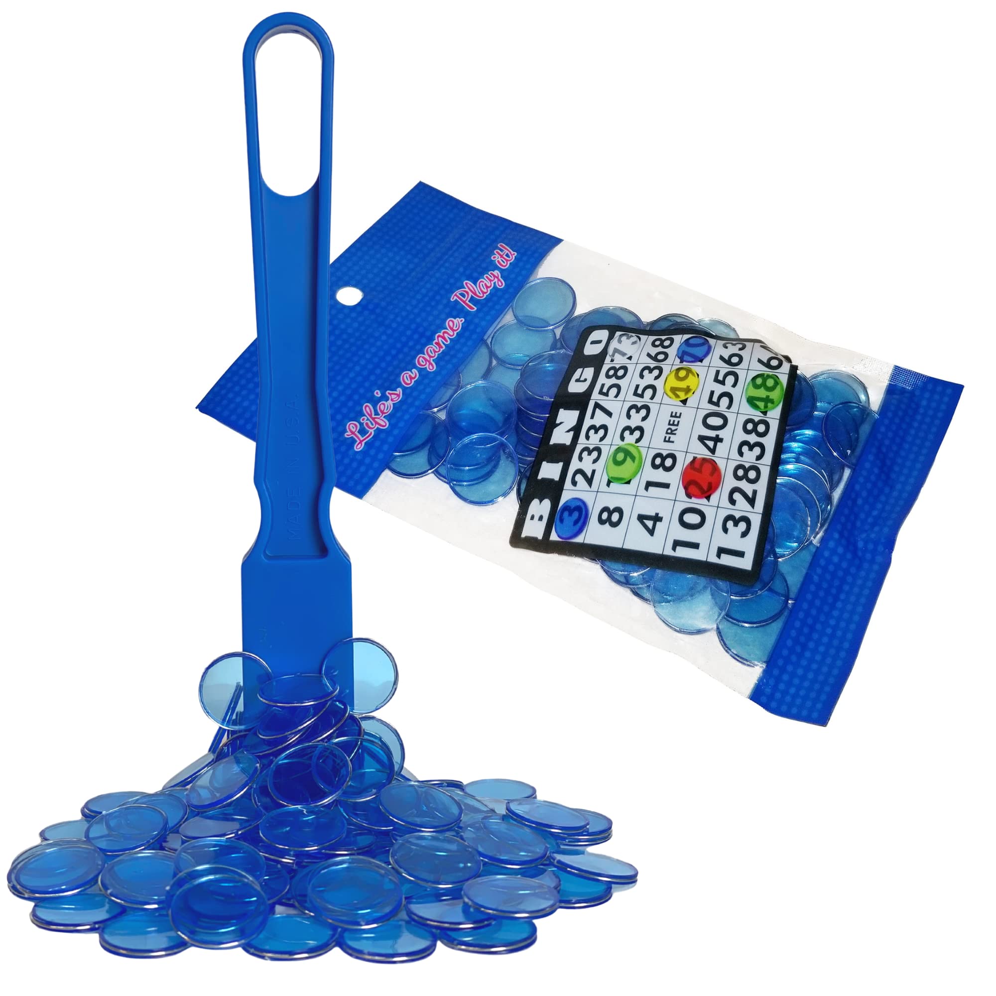 MR CHIPS Made in USA Magnetic Wand with 100 Bingo Plus Extra Blue Chips