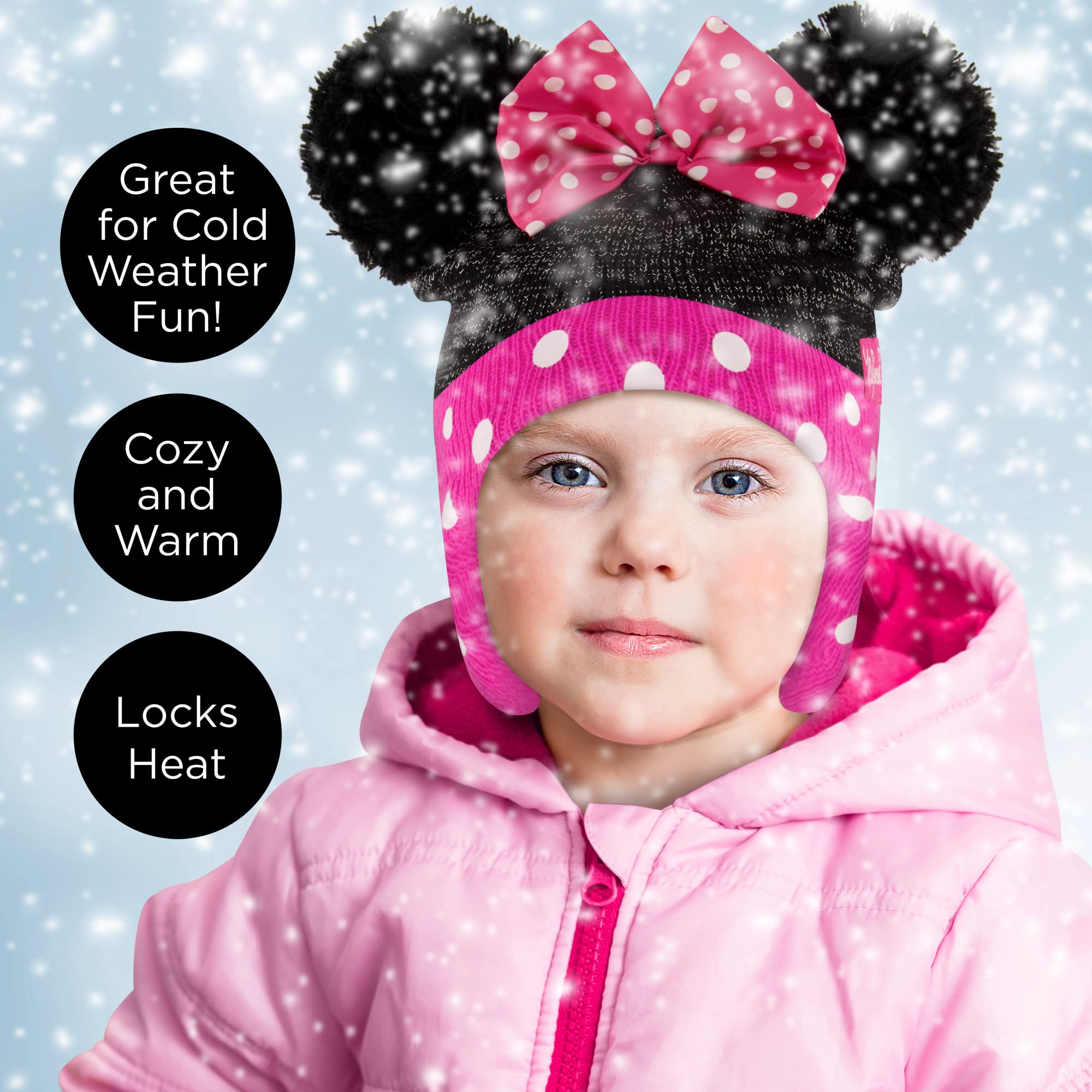 Disney girls Minnie Mouse Toddler Girl Winter and Mitten Set Beanie Hat, Minnie Mouse, 2-4T US