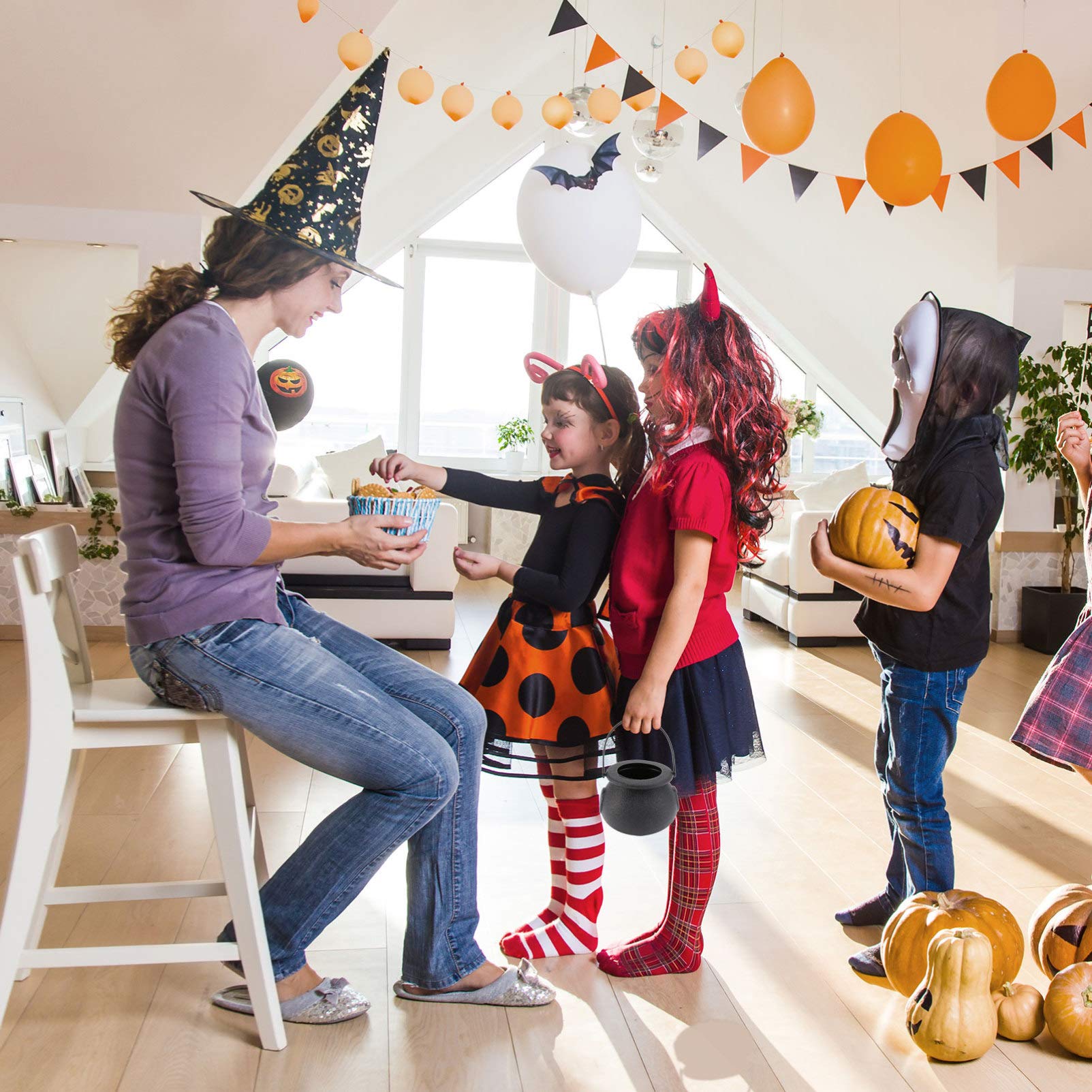SEWACC 12 pcs 5x7cm Cauldron Kettles Handle Halloween Party Candy Buckets Witch Cauldron Decorations Hanging Props