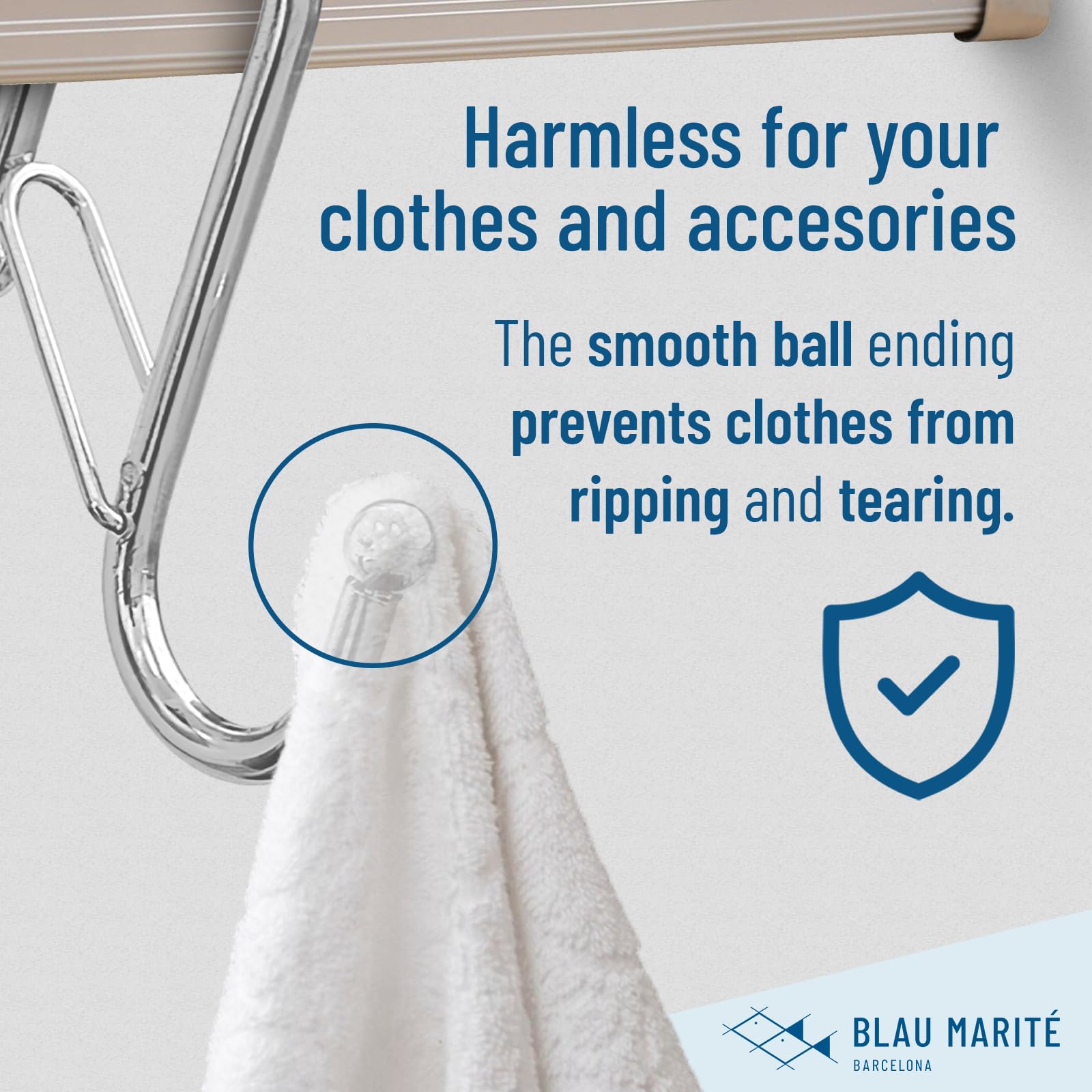Blau Marité 10 Metalic S-Hooks with Anti-Fall System. Anti Drop S-Shaped Hook with Safety Buckle to Prevent Falls. Heavy Duty. (Silver, 3.25in Long (Diameter Rod<0.8in))