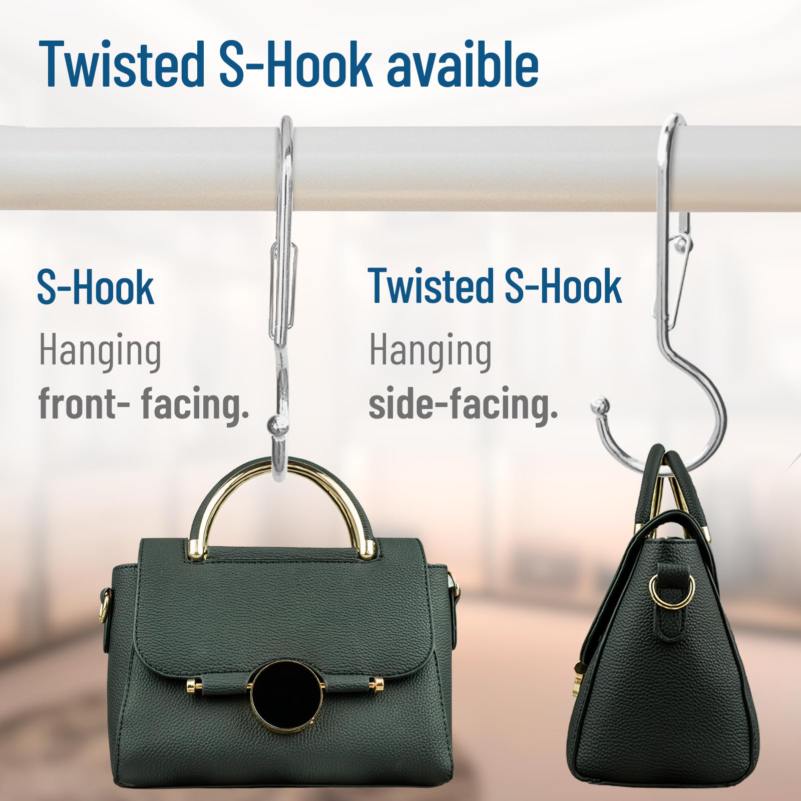 Blau Marité 10 Metalic S-Hooks with Anti-Fall System. Anti Drop S-Shaped Hook with Safety Buckle to Prevent Falls. Heavy Duty. (Silver, 3.25in Long (Diameter Rod<0.8in))