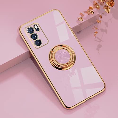 Wousunly Compatible with Reno 6 5g Case Ring Holder Magnet Green, Reno 6 5g Phone Case Silicone Shockproof Plate Luxury Slim Cover (Purple)