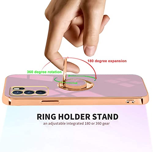 Wousunly Compatible with Reno 6 5g Case Ring Holder Magnet Green, Reno 6 5g Phone Case Silicone Shockproof Plate Luxury Slim Cover (Purple)