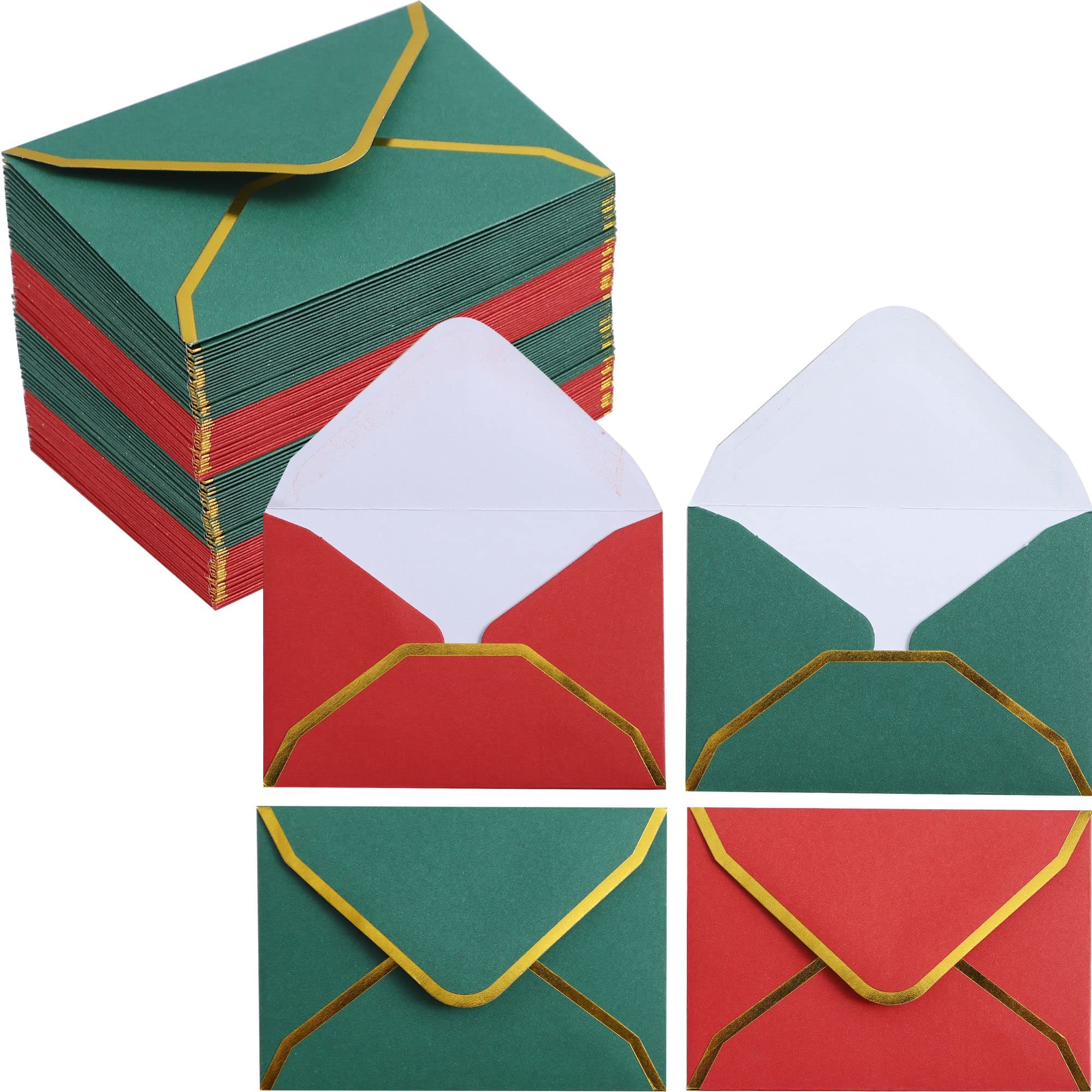 Heavy Duty Mini Envelopes with Gold Border - 48 PK - Christmas Gift Card Envelopes Small Envelope Assorted Color for Note Cards Business Card Wedding 3.9 x 2.75 Inches