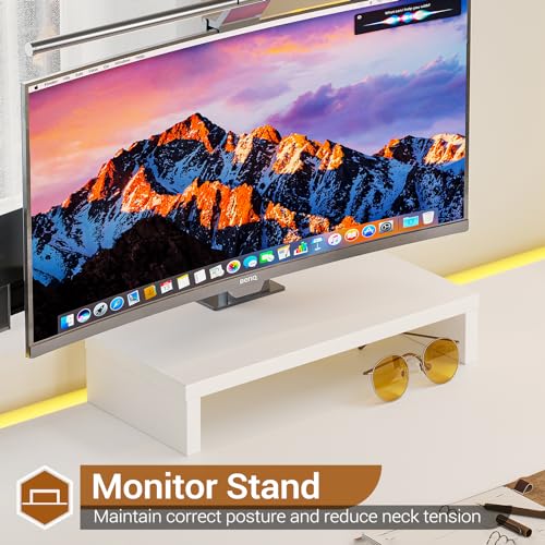 SEDETA L Shaped Computer Desk, 65'' Corner Gaming Desk with Keyboard Tray & LED Lights, L Shaped Desk with Storage Shelves, Monitor Stand and Headphone Hook for Home Office, White