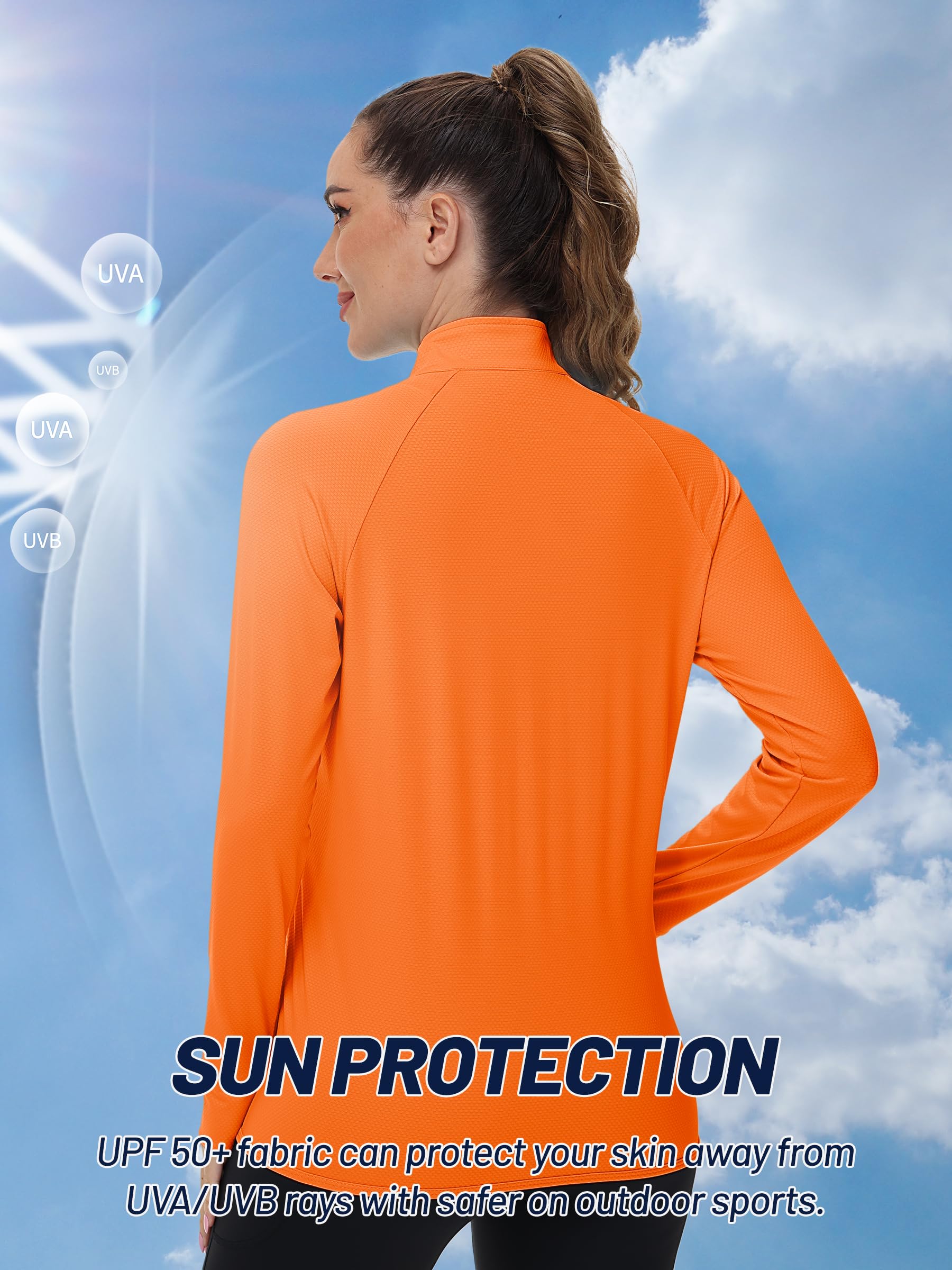 TACVASEN Women's Athletic Jacket Sun Protection Shirt Orange Tops for Women Workout Jackets UPF 50+ Summer Rash Guard