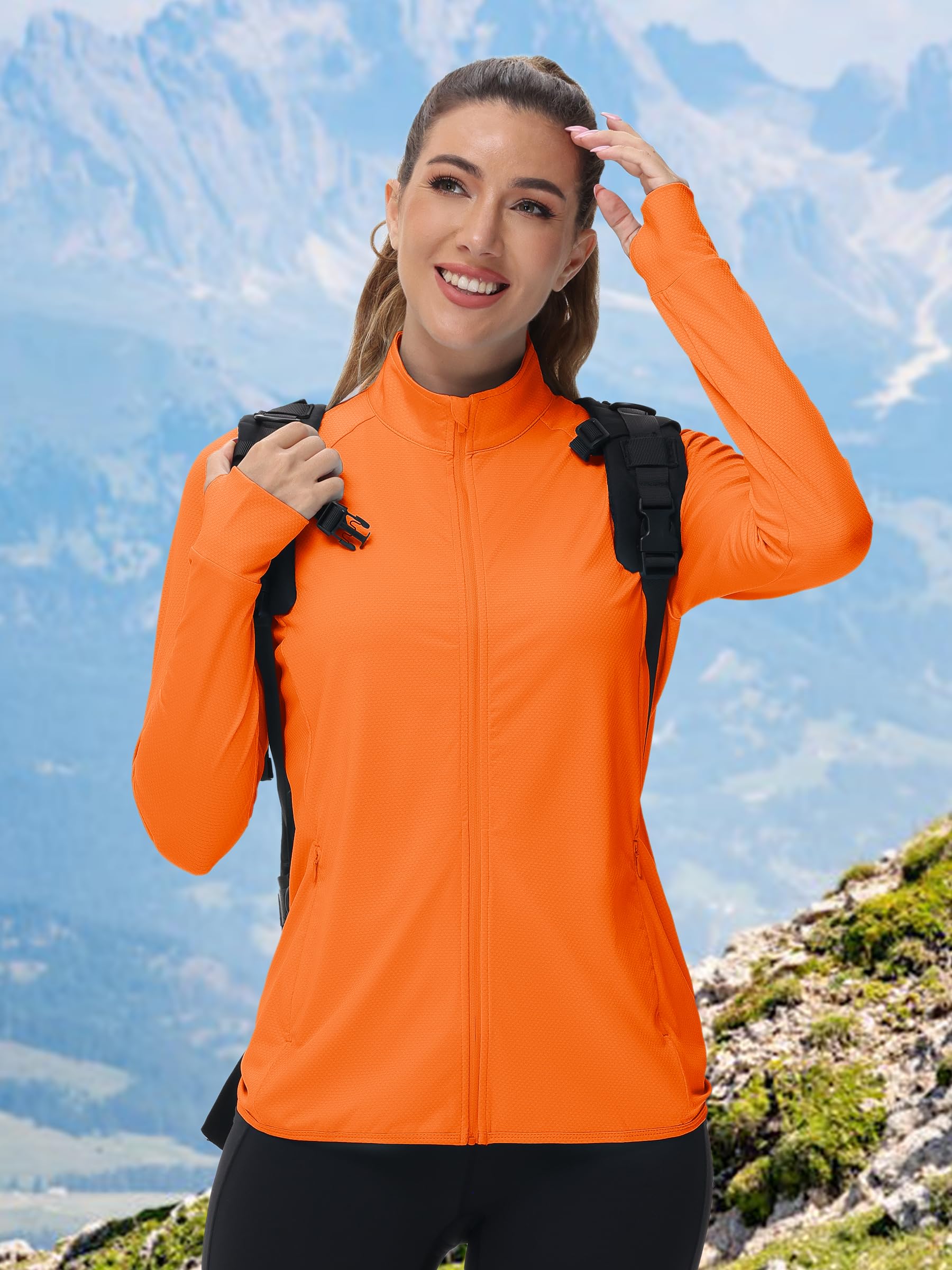 TACVASEN Women's Athletic Jacket Sun Protection Shirt Orange Tops for Women Workout Jackets UPF 50+ Summer Rash Guard