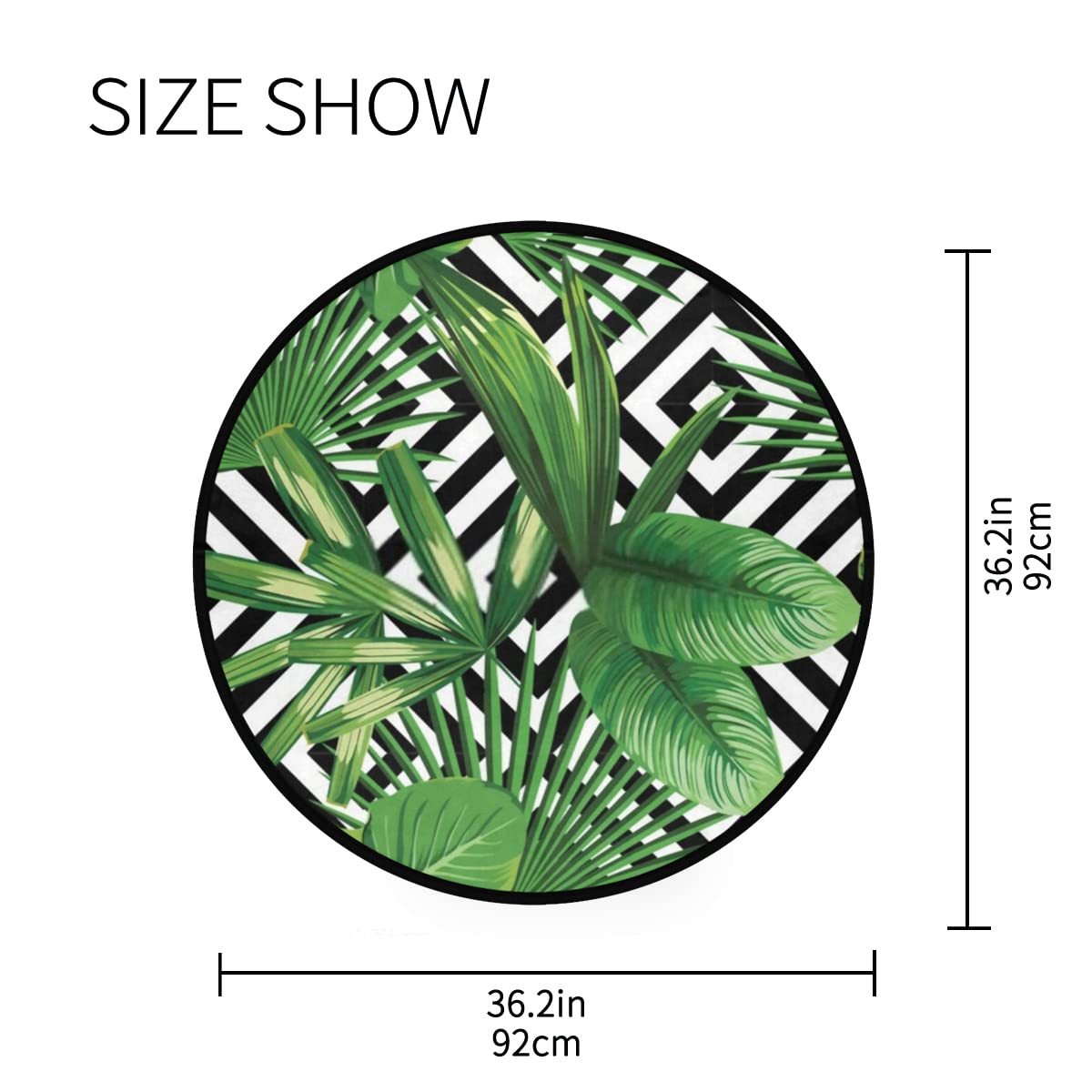 keepcute Palm Tree Leaf Round Rug 36 inch Rug Summer Exotic Jungle Tropical Doormat Non-Slip Floor Mat Carpet for Bedroom Living Room Study Playing Carpet, 3' Diameter