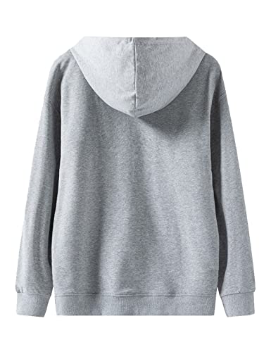 Aisongyuan Womens Zip Up Hoodie Drawstring Lightweight Long Sleeve Sweatshirt with Kanga Pocket(Grey,L)