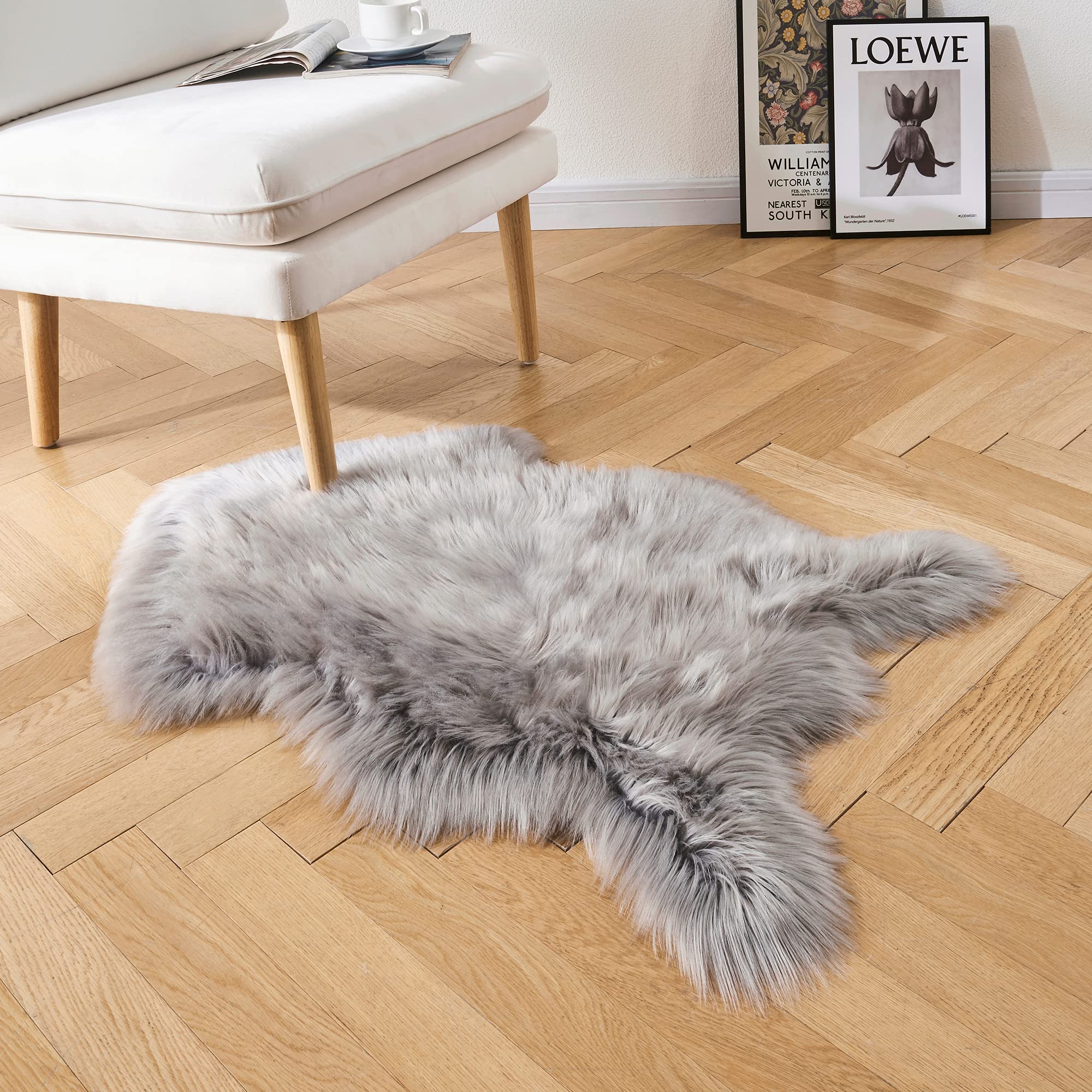 Rainlin Ultra Soft Fluffy Faux Fur Sheepskin Rugs for Bedroom Living Room Grey Fuzzy Washable Home Decor Carpets Plush Shag Small Area Rugs,2x3 Feet