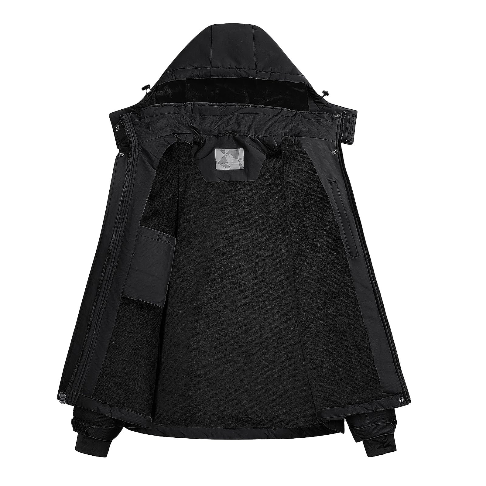 CAMEL CROWN Women's Ski Jacket Waterproof Warm Winter Snow Coat Hooded Mountain Outdoor Windbreaker Windproof Jacket Black XL
