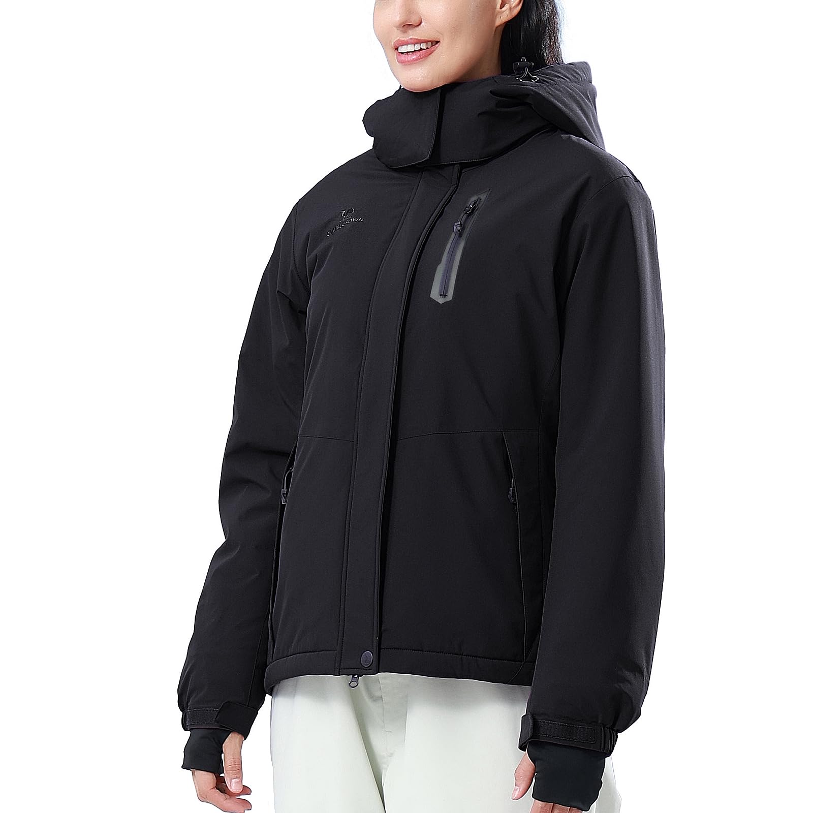 CAMEL CROWN Women's Ski Jacket Waterproof Warm Winter Snow Coat Hooded Mountain Outdoor Windbreaker Windproof Jacket Black XL