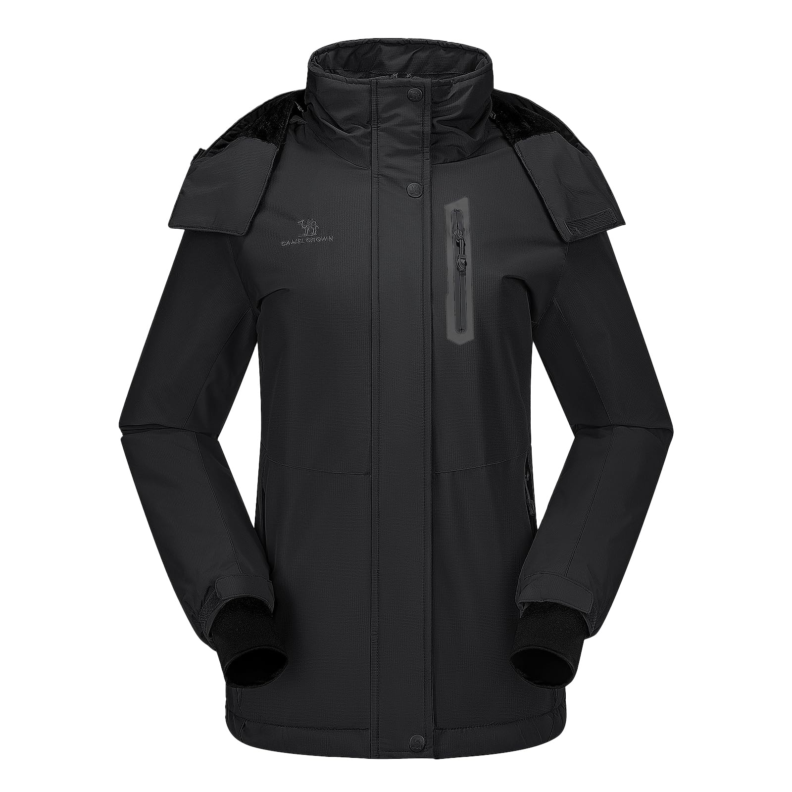 CAMEL CROWN Women's Ski Jacket Waterproof Warm Winter Snow Coat Hooded Mountain Outdoor Windbreaker Windproof Jacket Black XL
