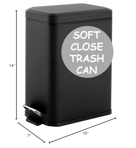 Homie Soft Close, Slim Trash Can 3.2 Gallon with Anti - Bag Slip Liner and Lid, Use as Mini Garbage Basket, Slim Dust Bin, or Decor in Bathroom, Restroom, Kitchen, or Bedroom (Matte Black)