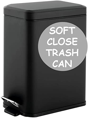 Homie Soft Close, Slim Trash Can 3.2 Gallon with Anti - Bag Slip Liner and Lid, Use as Mini Garbage Basket, Slim Dust Bin, or Decor in Bathroom, Restroom, Kitchen, or Bedroom (Matte Black)