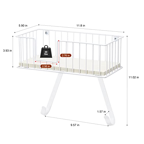 Ironing Board Hanger Wall Mount for Y Leg Ironing Board Holder with Shelf and Wooden Base Basket Iron Holder Rack with Hooks for Home Laundry Room White
