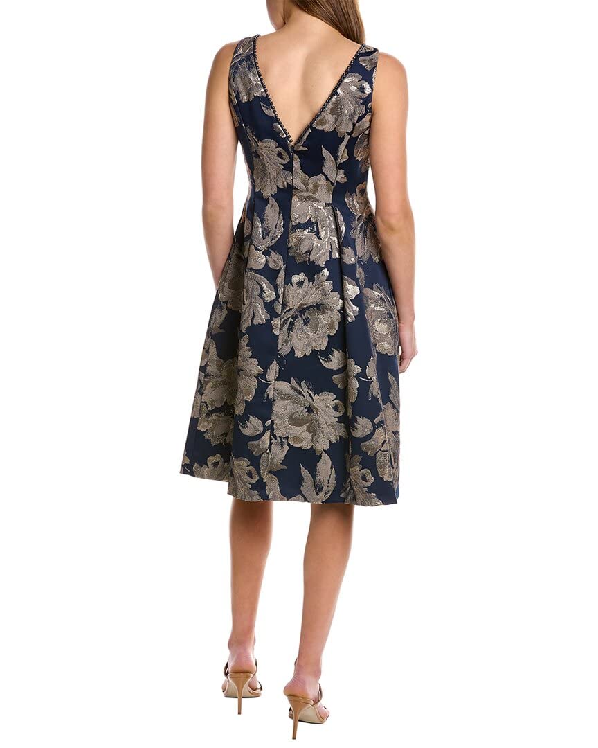 Adrianna Papell Women's Metallic Jacquard Dress, Navy Multi, 4
